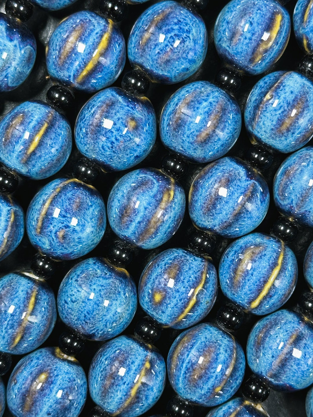 Beautiful Hand Painted Porcelain Beads, 16mm Unique Hand Painted Blue ...