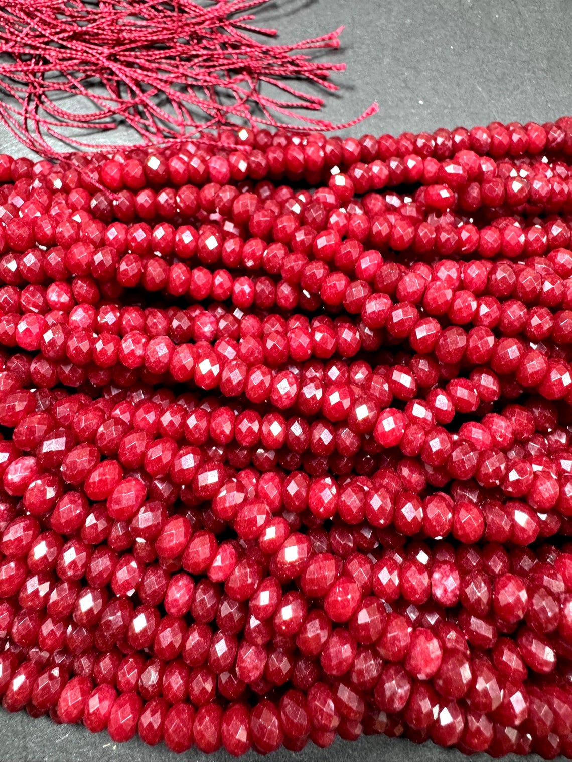 Natural Gemstone Bead. Red Jade Stone Bead. Faceted Rondelle Shape ...