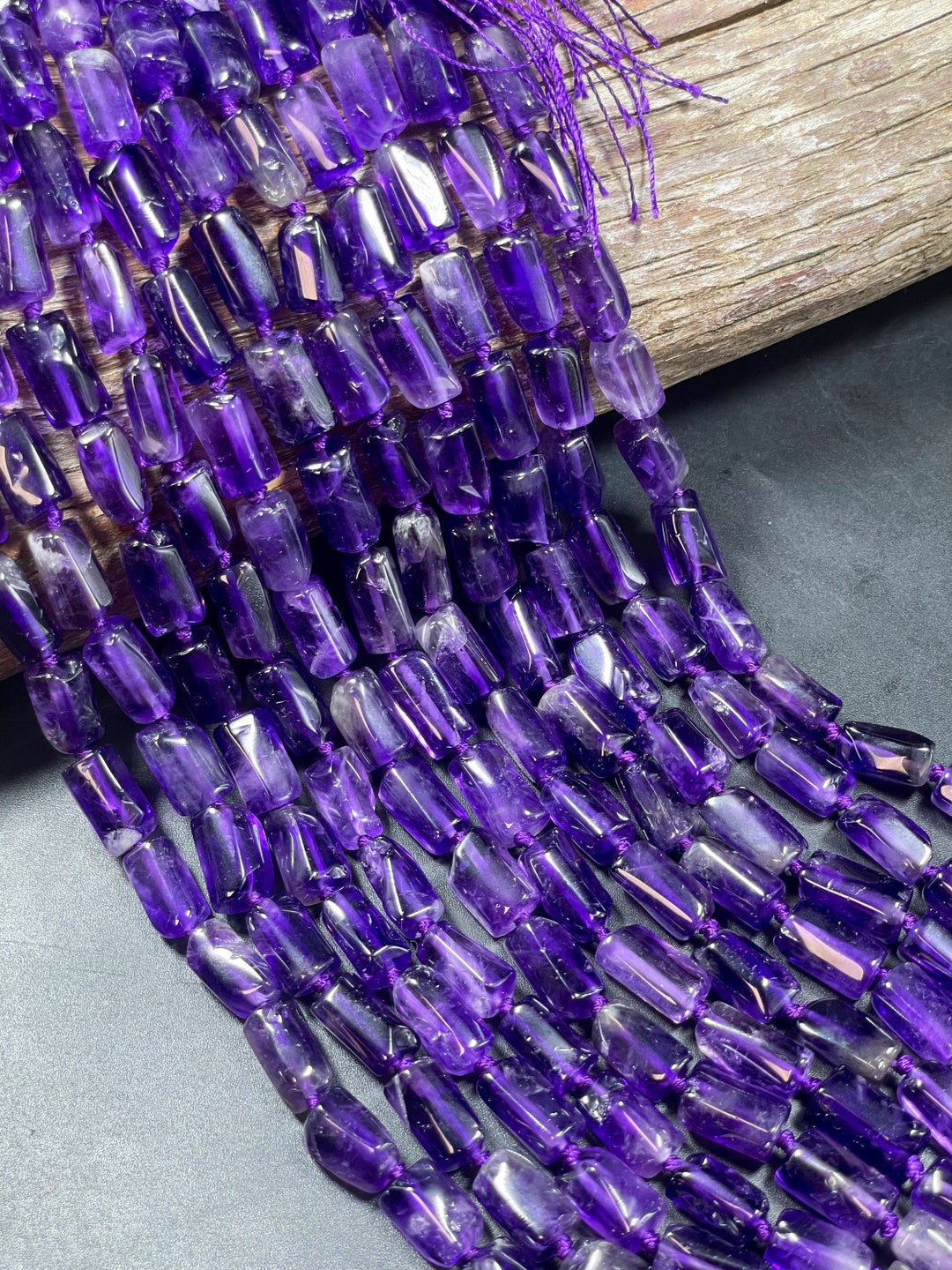 AAA Natural Amethyst Gemstone Bead. 8x14mm Tube Shape. Gorgeous Natural ...