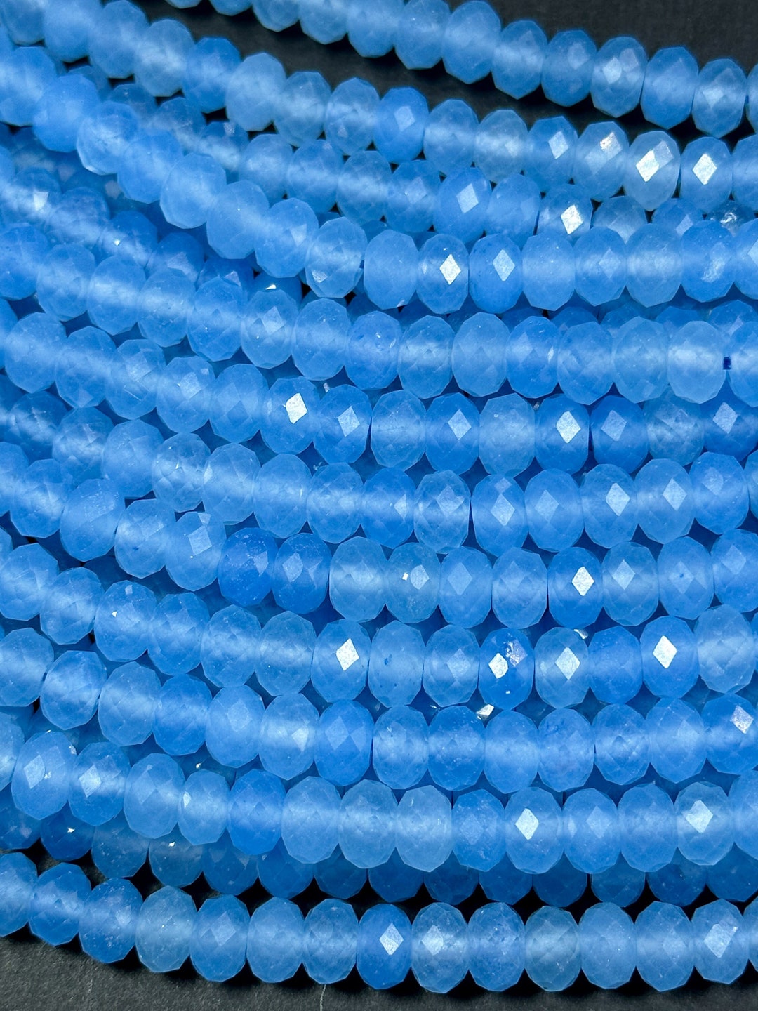 Natural Blue Jade Gemstone Bead Faceted 8x5mm Rondelle Shape, Gorgeous ...