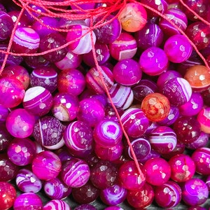 NATURAL Botswana Agate Gemstone Bead Faceted 6mm 8mm 10mm 12mm Round Beads, Beautiful Pink ...