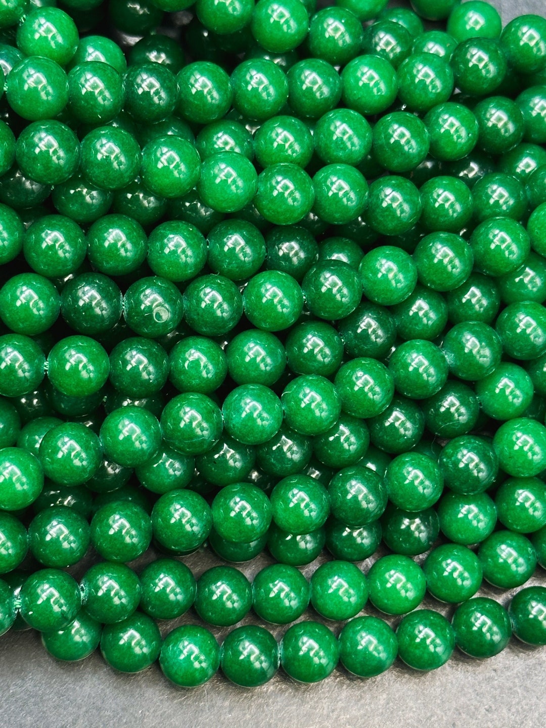 Natural Green Jade Gemstone Bead Smooth 6mm 8mm 10mm Round Beads ...
