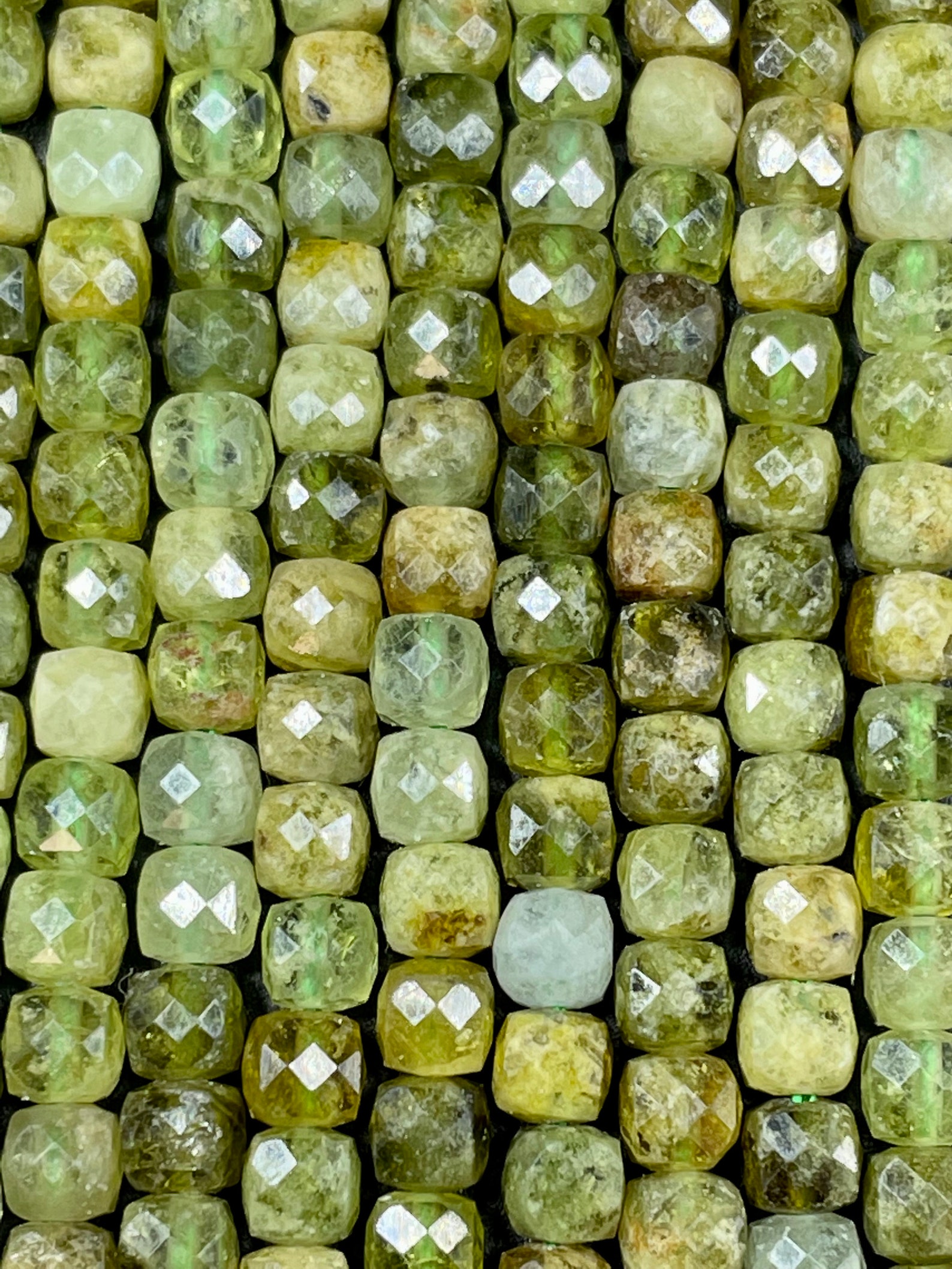 Natural Green Garnet Gemstone Bead. Faceted 4mm 8mm Cube Shape Bead ...