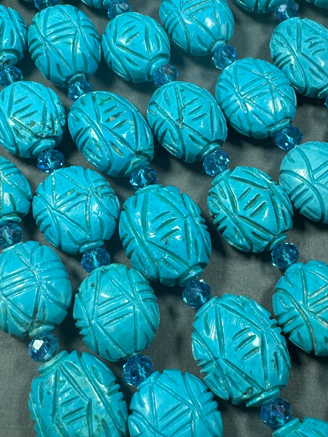 Hand Carved Turquoise Gemstone Bead . 35mm Oval Shape . Excellent ...