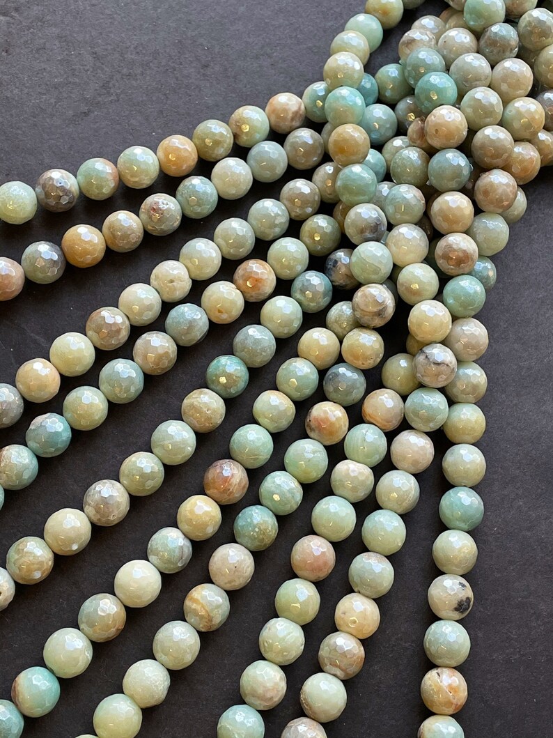 Natural Mystic Amzonite Stone Bead. Faceted 6mm 8mm 10mm 12mm Round ...