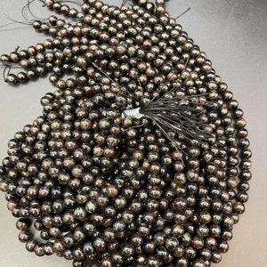 Natural Hypersthene Stone . 8mm 10mm Round Smooth Bead . Gorgeous ...