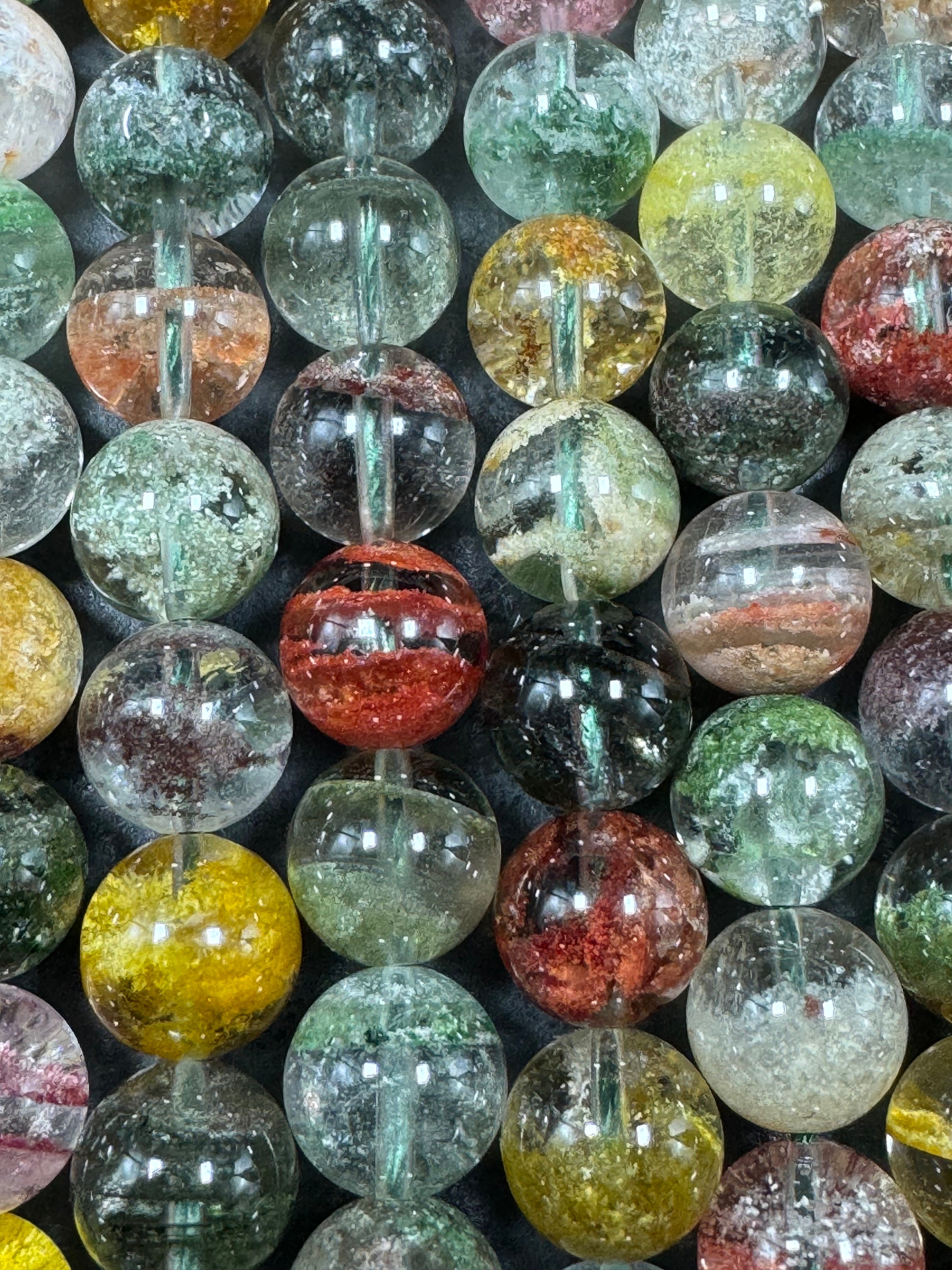 AAA Natural Rutilated Phantom Ghost Crystal Quartz .gemstone Round Bead ...
