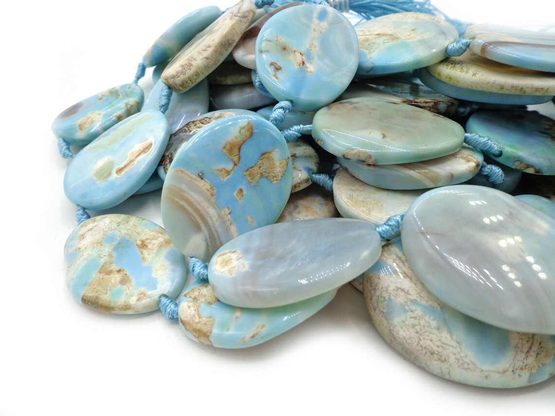 NATURAL Gemstone Sky Blue Dragon Skin Agate, Oval Shape, 26x35mm, Full ...
