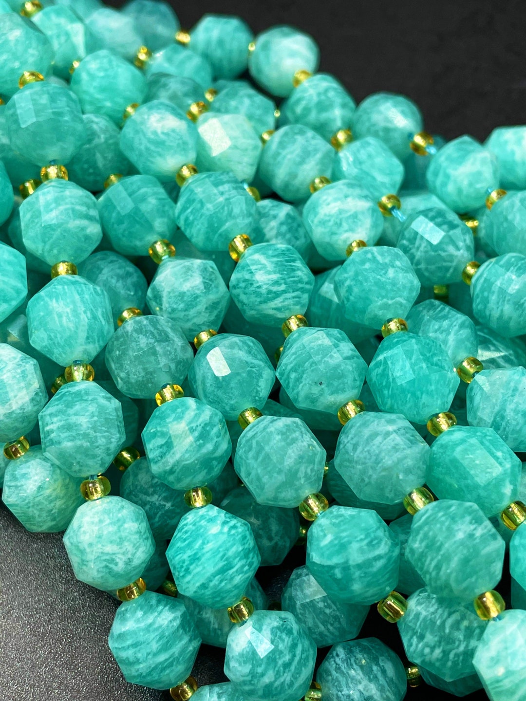 AAA Natural Russian Amazonite Gemstone Bead. Faceted 8mm Barrel Shape ...