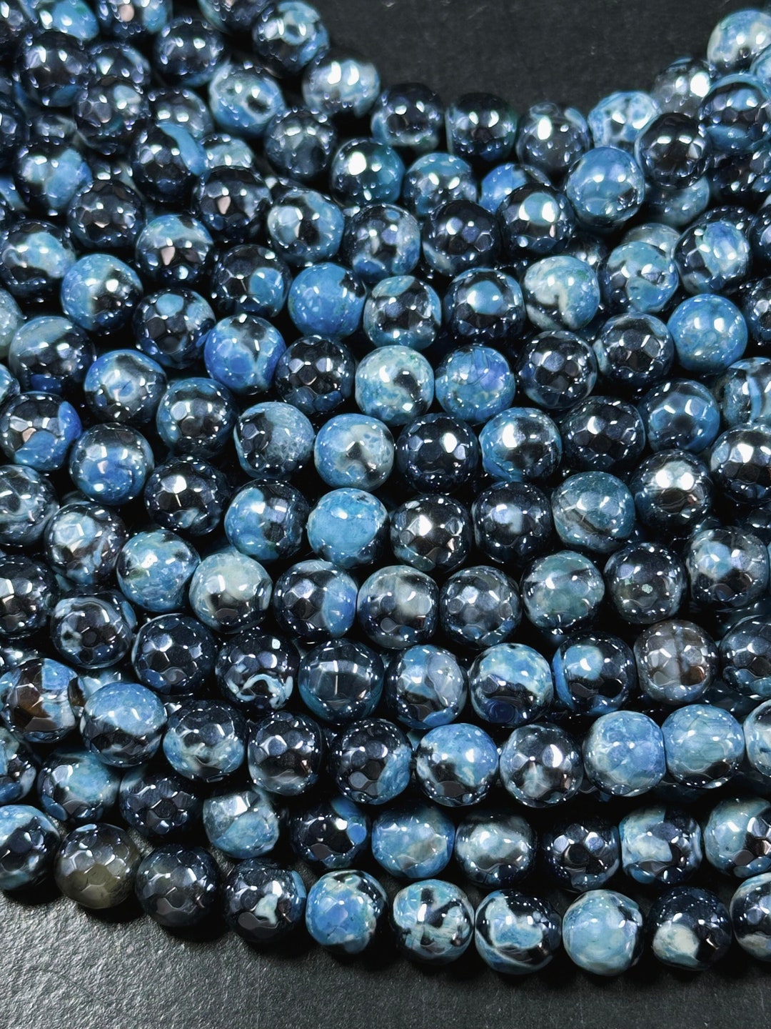 Mystic Natural Tibetan Agate Gemstone Bead Faceted 8mm 10mm Round Beads ...