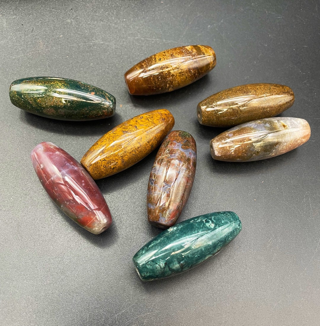 AAA Natural Ocean Jasper Stone Bead. 16x45 Mm Barrel Shape. Gorgeous ...