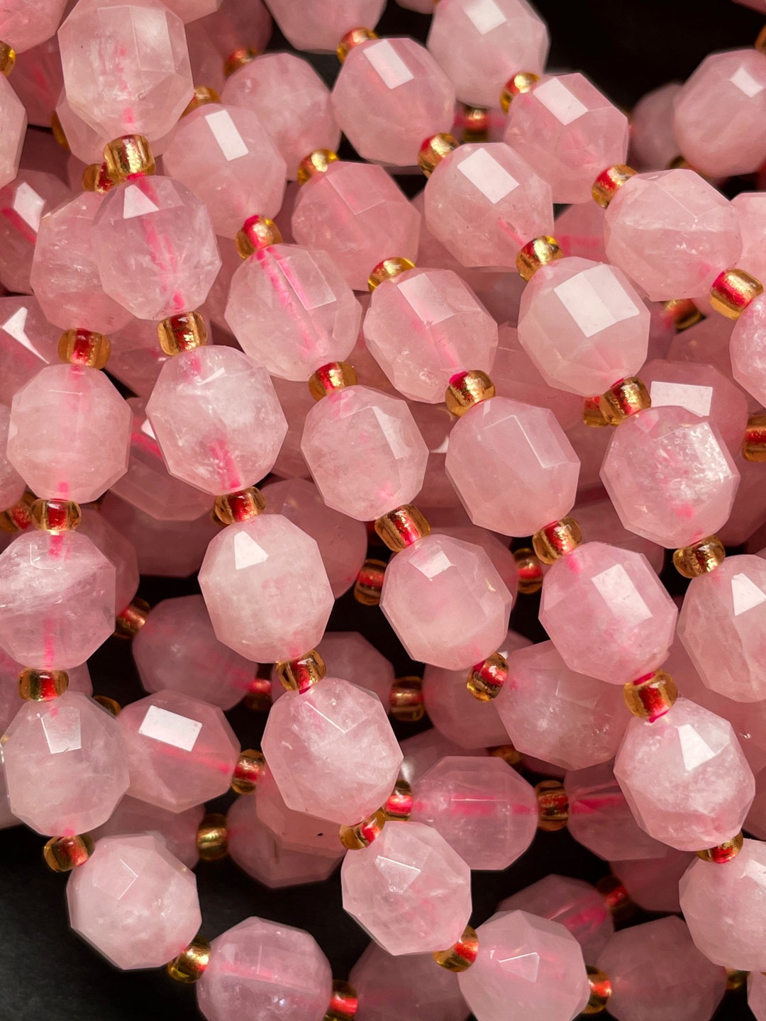 AAA Natural Rose Quartz Stone Bead. Faceted Diamond Cut 8mm Bead ...