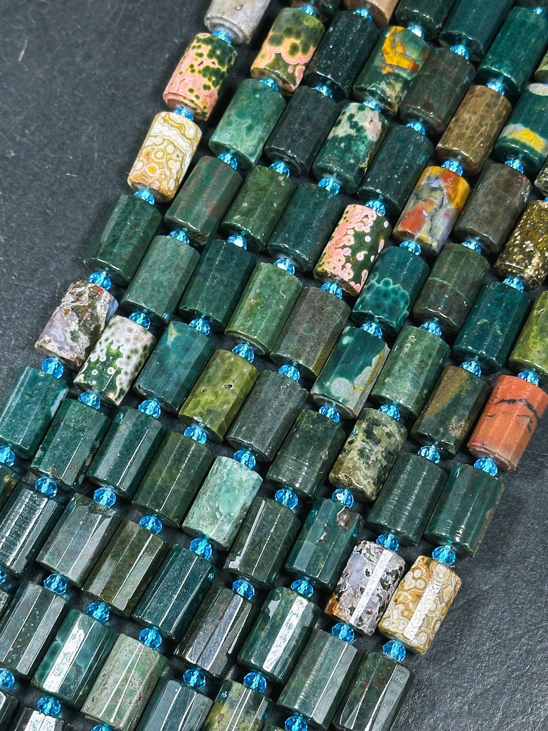 Natural Ocean Jasper Gemstone Bead Faceted 14x10mm Tube Shape, Gorgeous ...