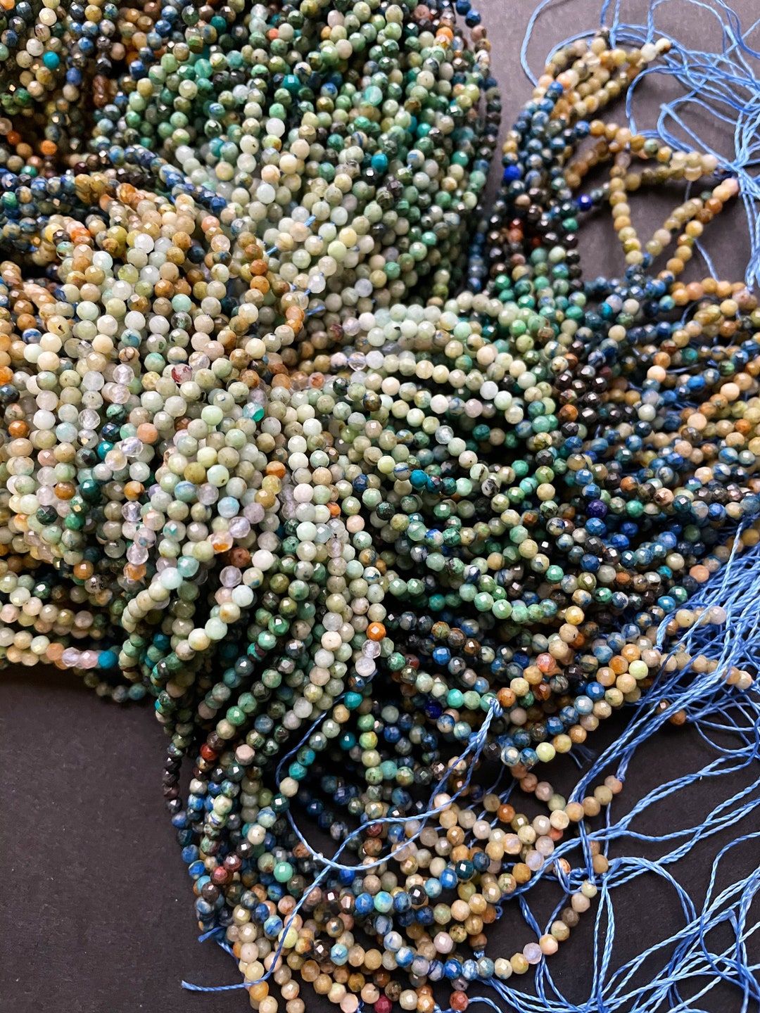 Natural Chrysocolla. Faceted 2mm Round Bead . Beautiful Blue Brown ...