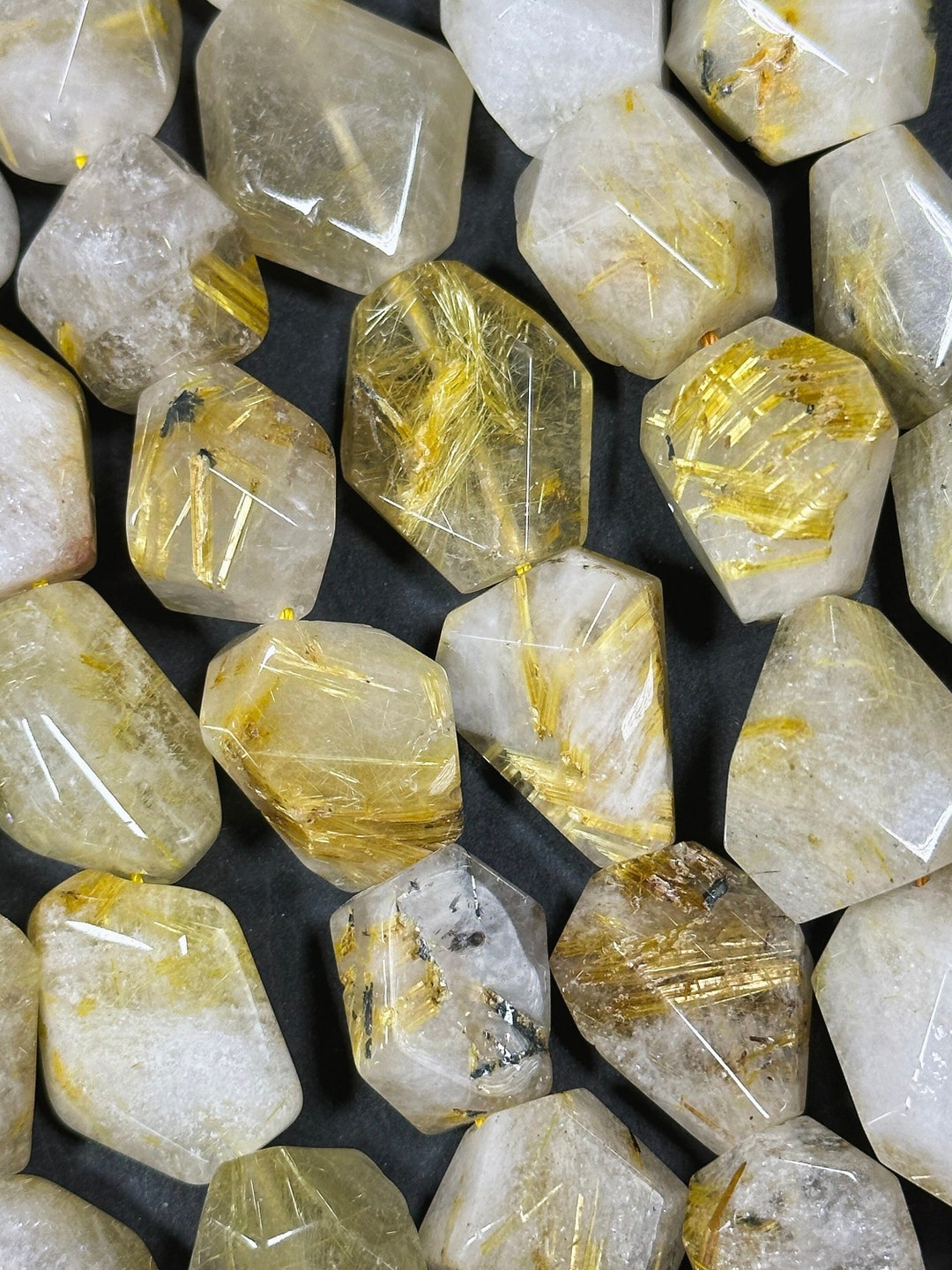 Natural Gold Rutilated Quartz Gemstone Bead Faceted Freeform Nugget ...