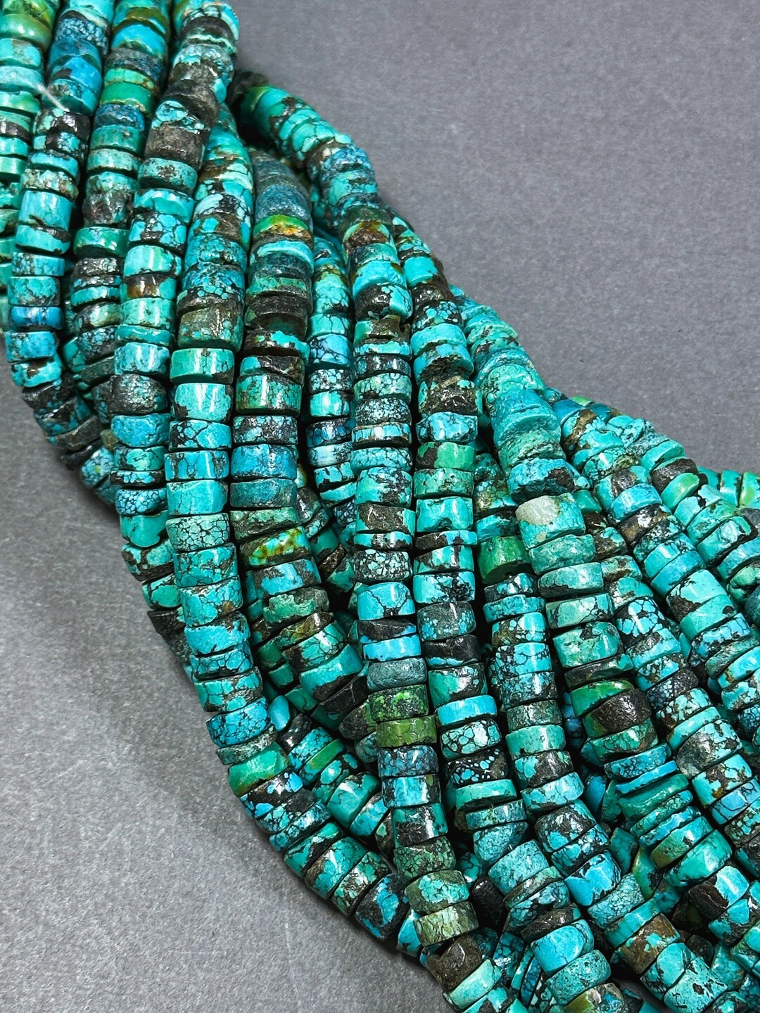 Genuine Natural Turquoise Gemstone Bead 8-9mm Rondelle Shape Bead, 100% ...