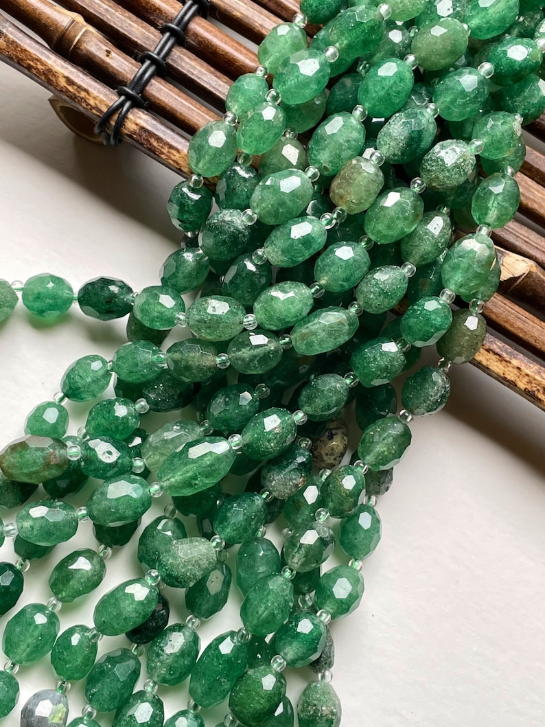 Natural Green Strawberry Quartz Stone Bead. Faceted 10x12mm Barrel ...