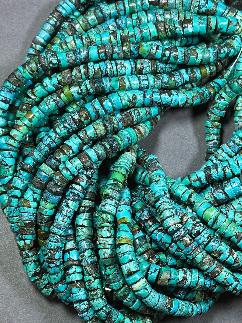 Genuine Natural Turquoise Gemstone Bead 8-9mm Rondelle Shape Bead, 100% ...
