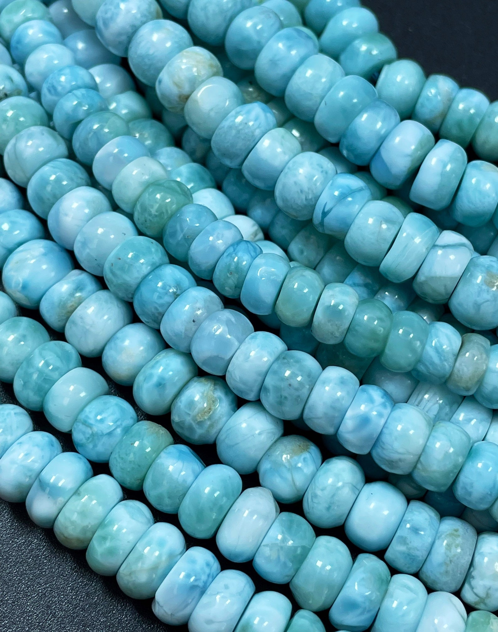 AA +100% Natural Larimar Gemstone Bead. 8mm Rondelle Shape. Beautiful ...