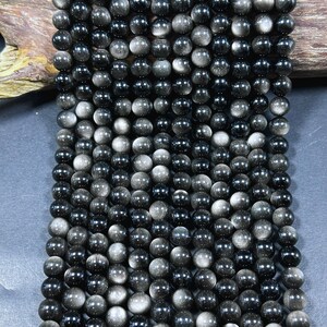 AAA Natural Silver Obsidian Gemstone Bead 6mm 8mm 10mm 12mm Round Bead ...