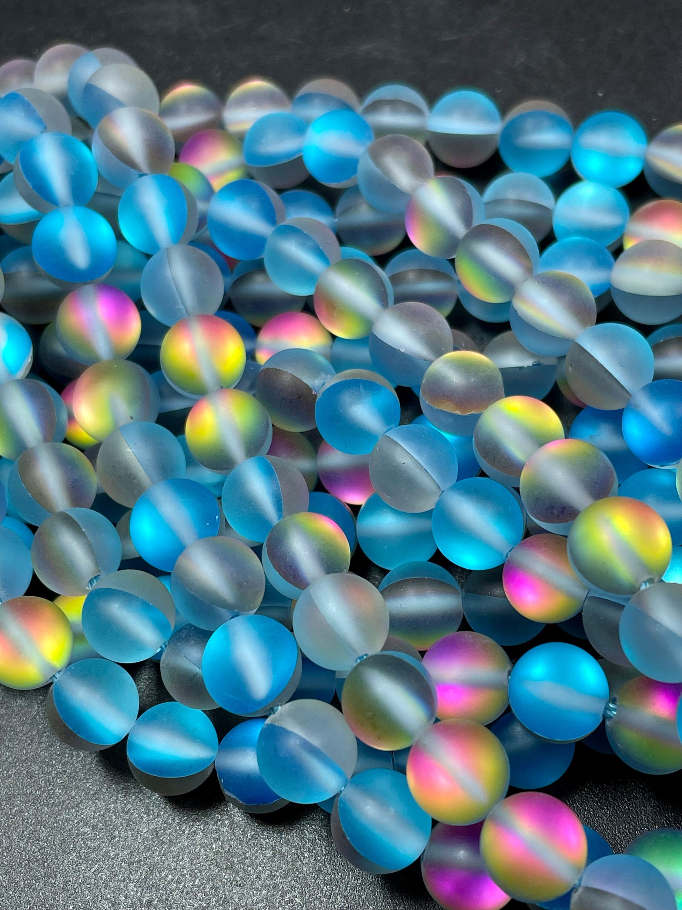 Beautiful Matte Mermaid Glass Beads 6mm 8mm 10mm 12mm Round Bead. Matte ...