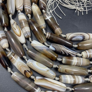 AAA Natural Botswana Agate Gemstone Bead. Barrel Shape. Gorgeous Natural Brown Beige Color ...