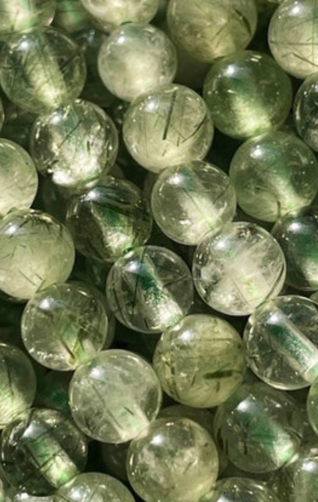 AAA Natural Green Rutilated Quartz Crystal Bead. 4mm Round Bead ...
