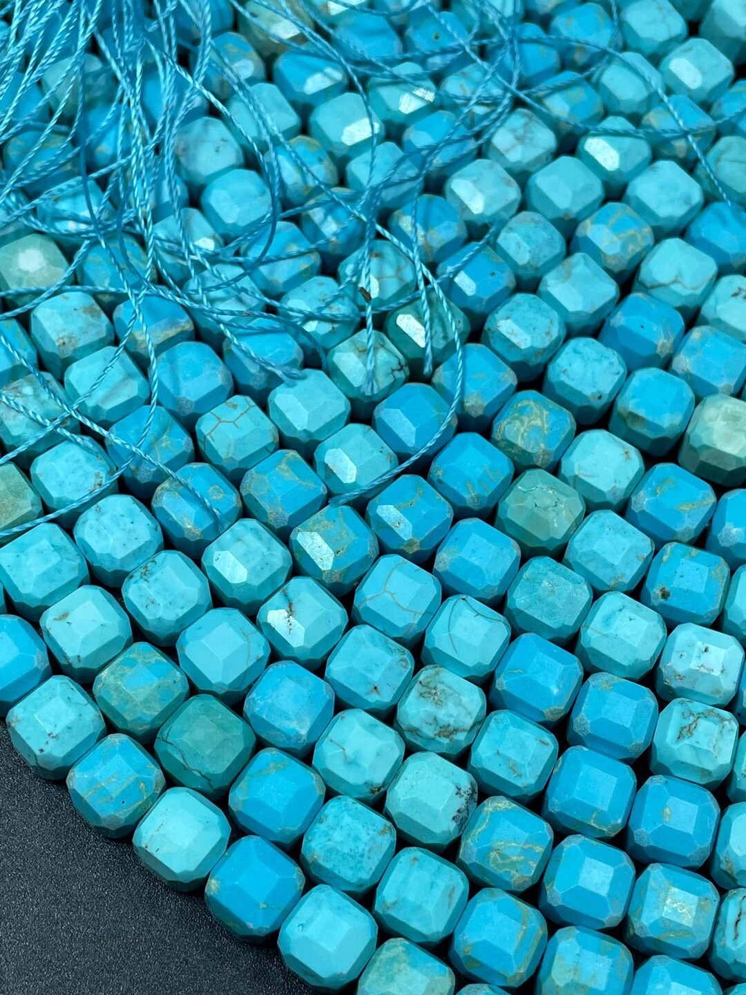 Beautiful Blue Turquoise Stone Bead. Faceted 9mm Cube Shape Bead ...