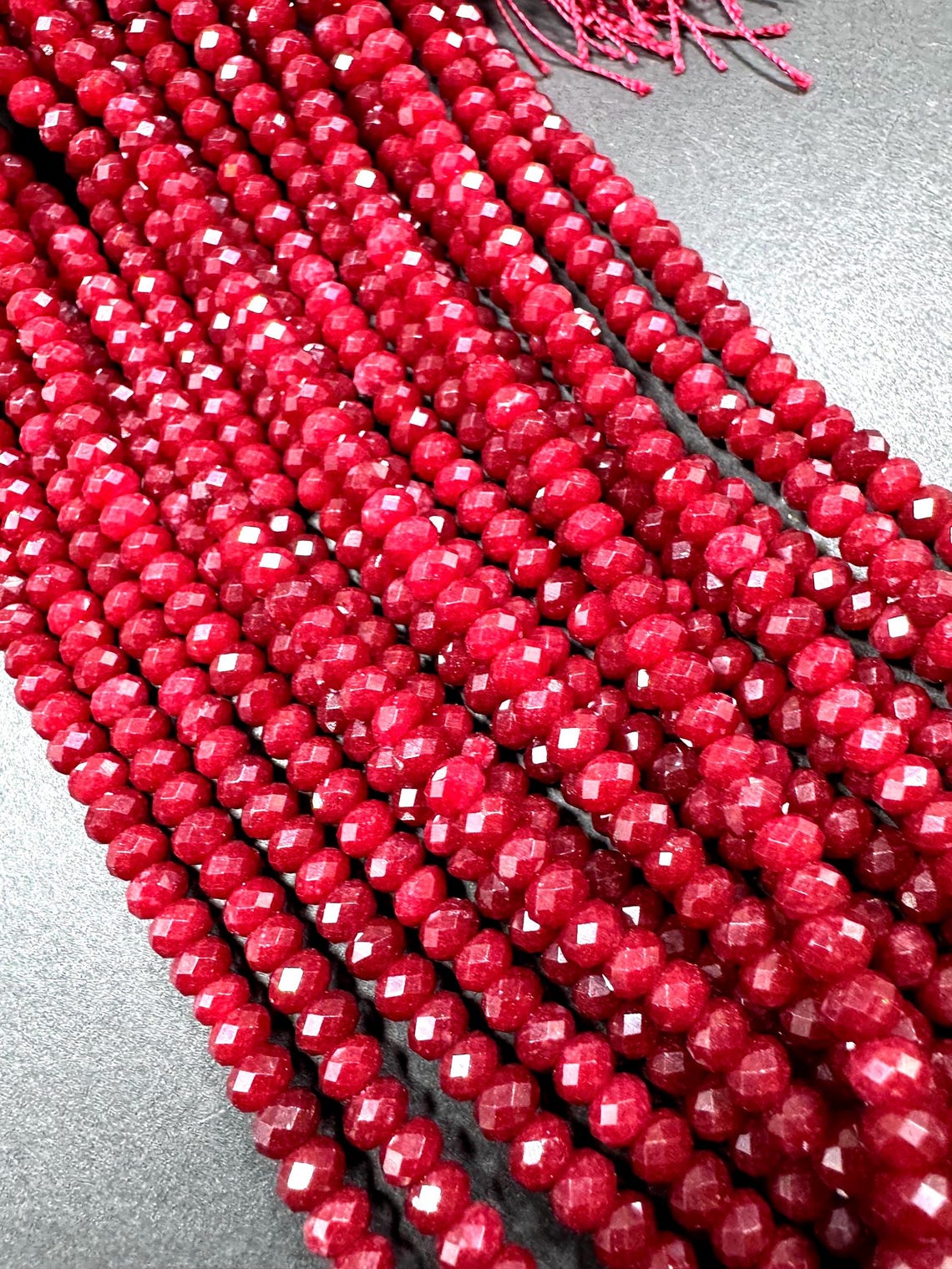 Natural Gemstone Bead. Red Jade Stone Bead. Faceted Rondelle Shape ...