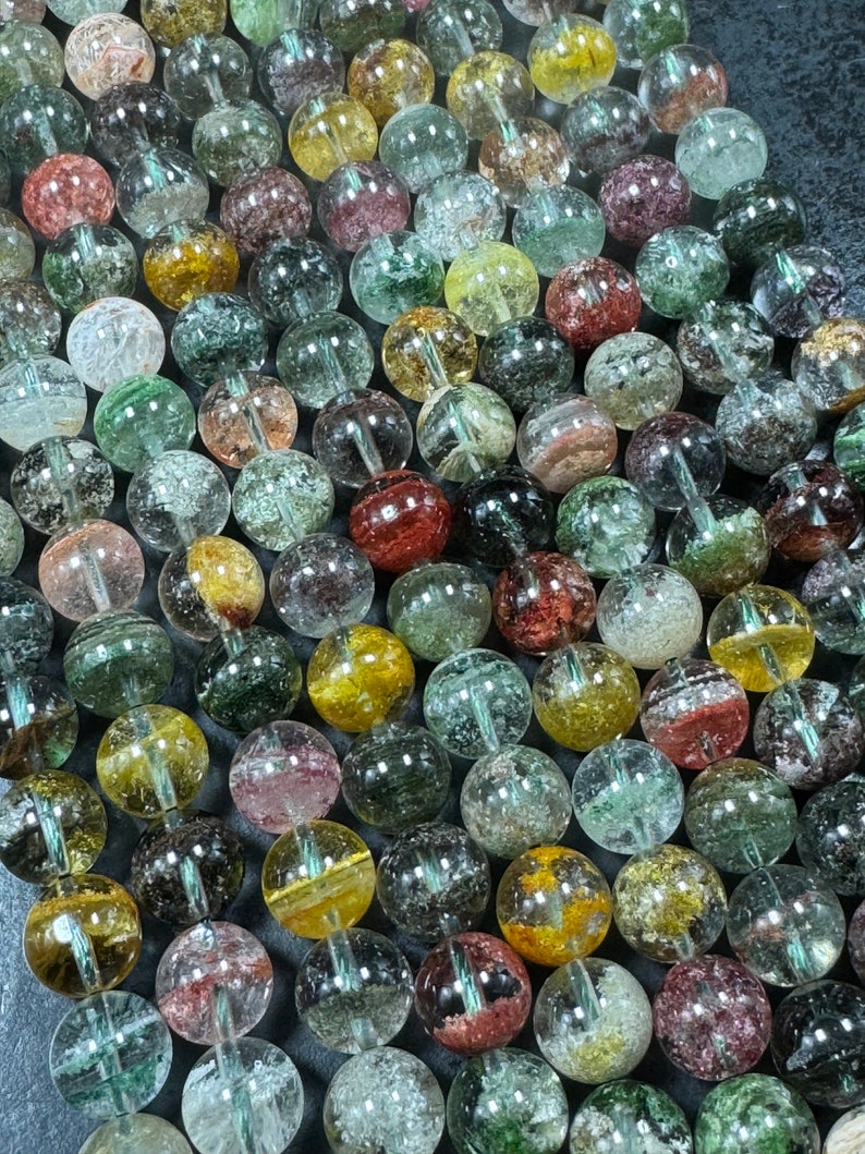 AAA Natural Rutilated Phantom Ghost Crystal Quartz .gemstone Round Bead ...