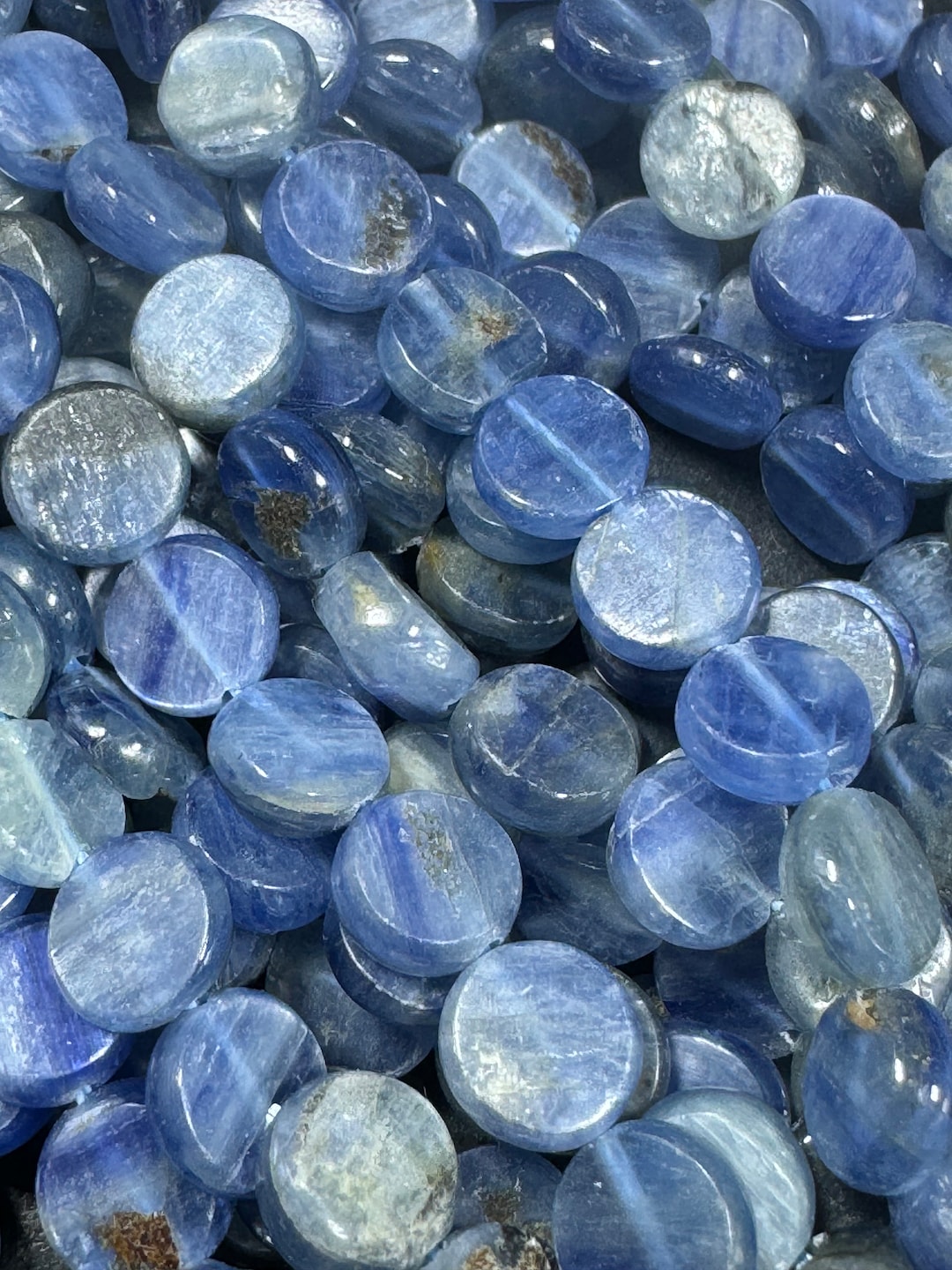 Natural Kyanite Gemstone Beads . 8mm Coin Shape . Gorgeous Natural Blue ...