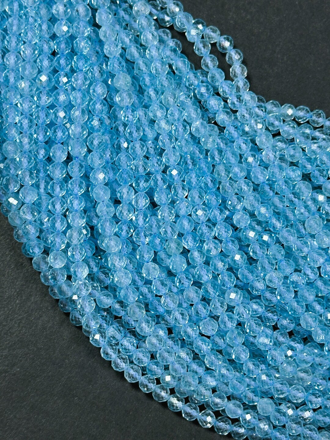 AAA Natural Blue Topaz Gemstone Faceted 3mm 4mm 5mm Round Beads ...