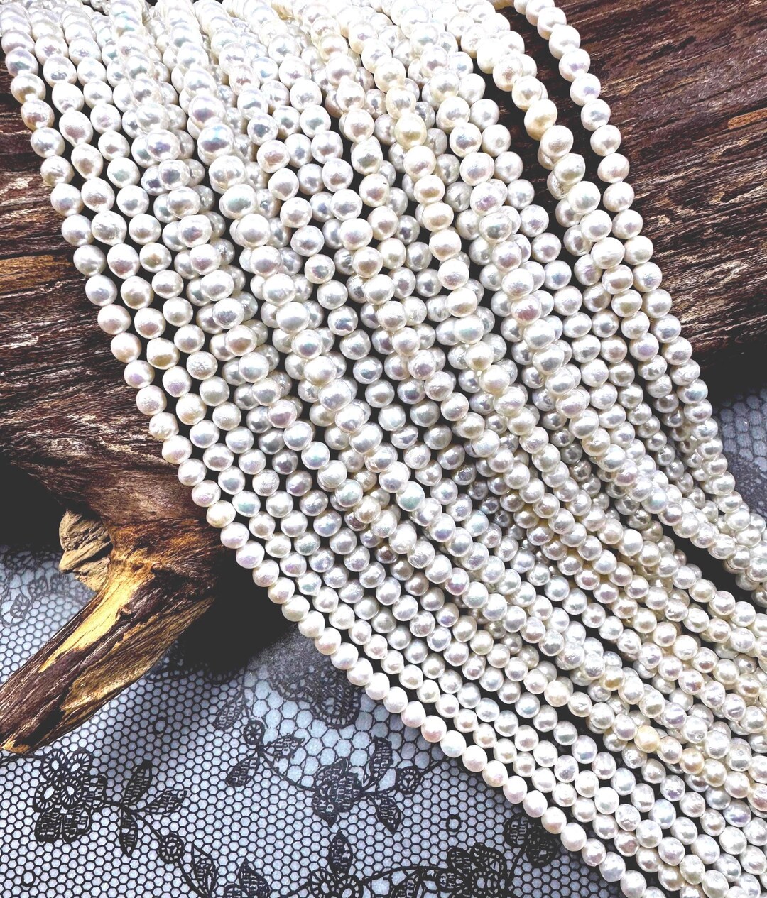 AAA Natural Freshwater Pearl Round Shape Beads, 3mm 4mm . Super Nice ...