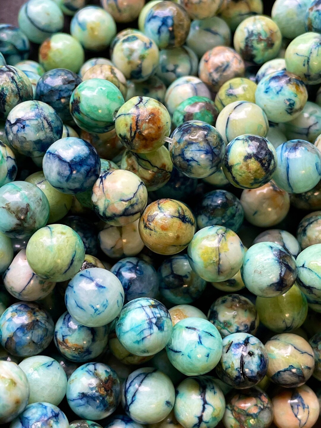 Natural Azurite Stone Bead. 6mm 8mm 10mm Round Bead . Beautiful Natural ...