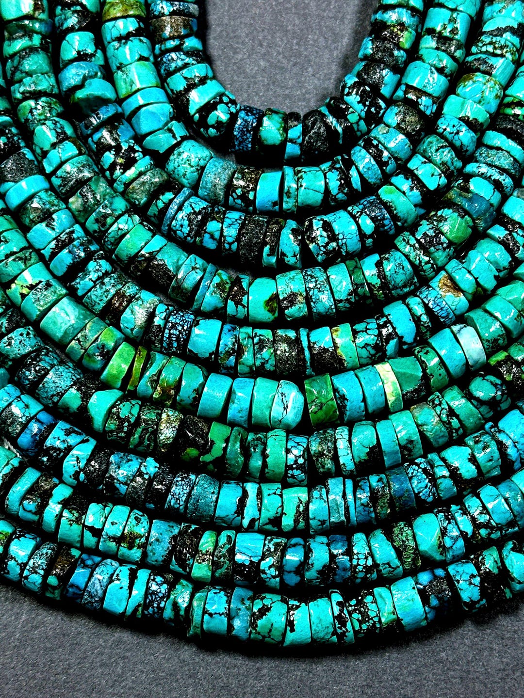 Genuine Natural Turquoise Gemstone Bead 8-9mm Rondelle Shape Bead, 100% ...