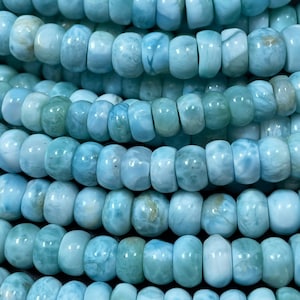AA +100% Natural Larimar Gemstone Bead. 8mm Rondelle Shape. Beautiful Blue Larimar Natural Color ...