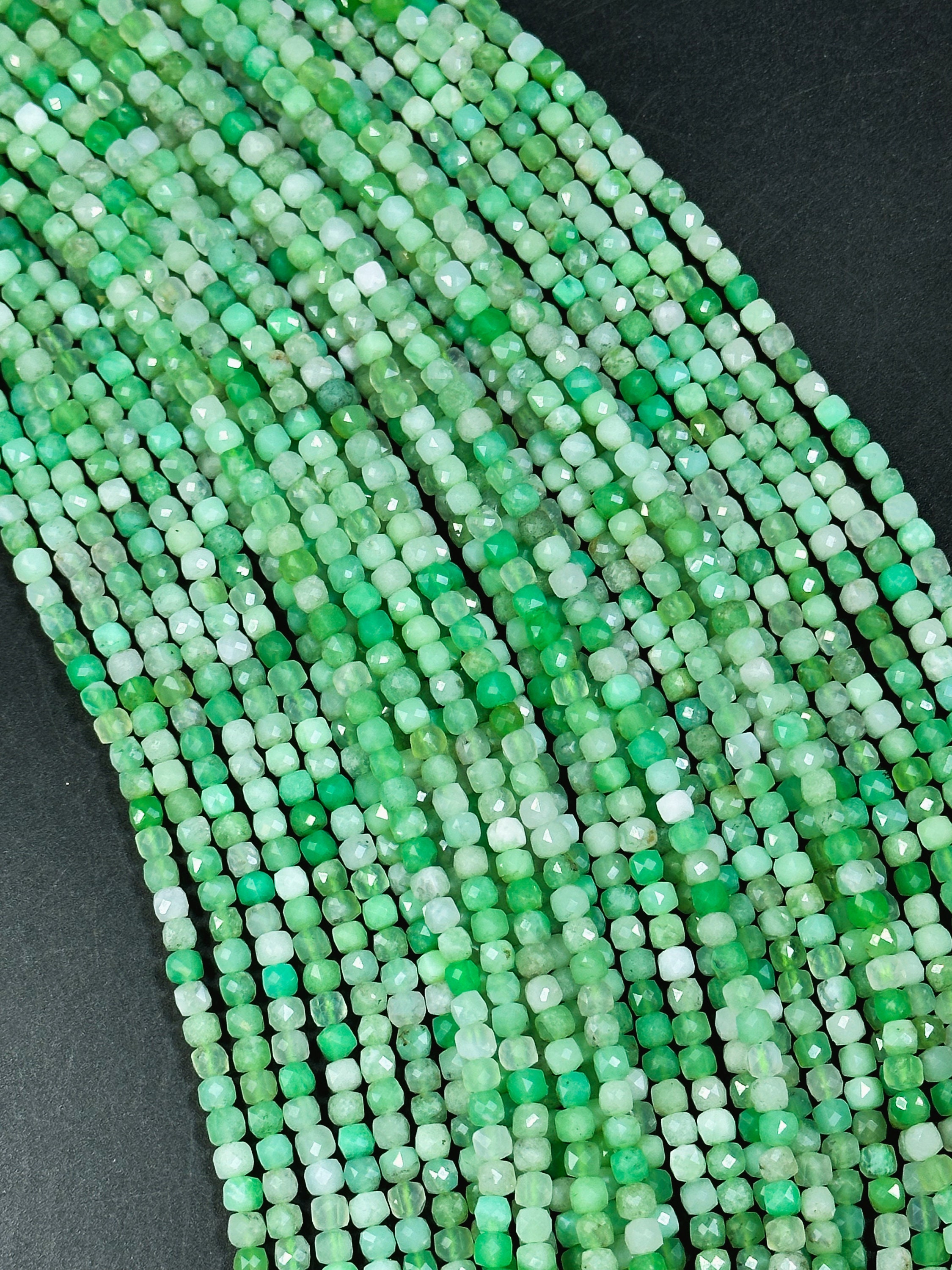 AAA NATURAL Chrysoprase Gemstone Bead Faceted 4mm Cube Shape, Gorgeous ...