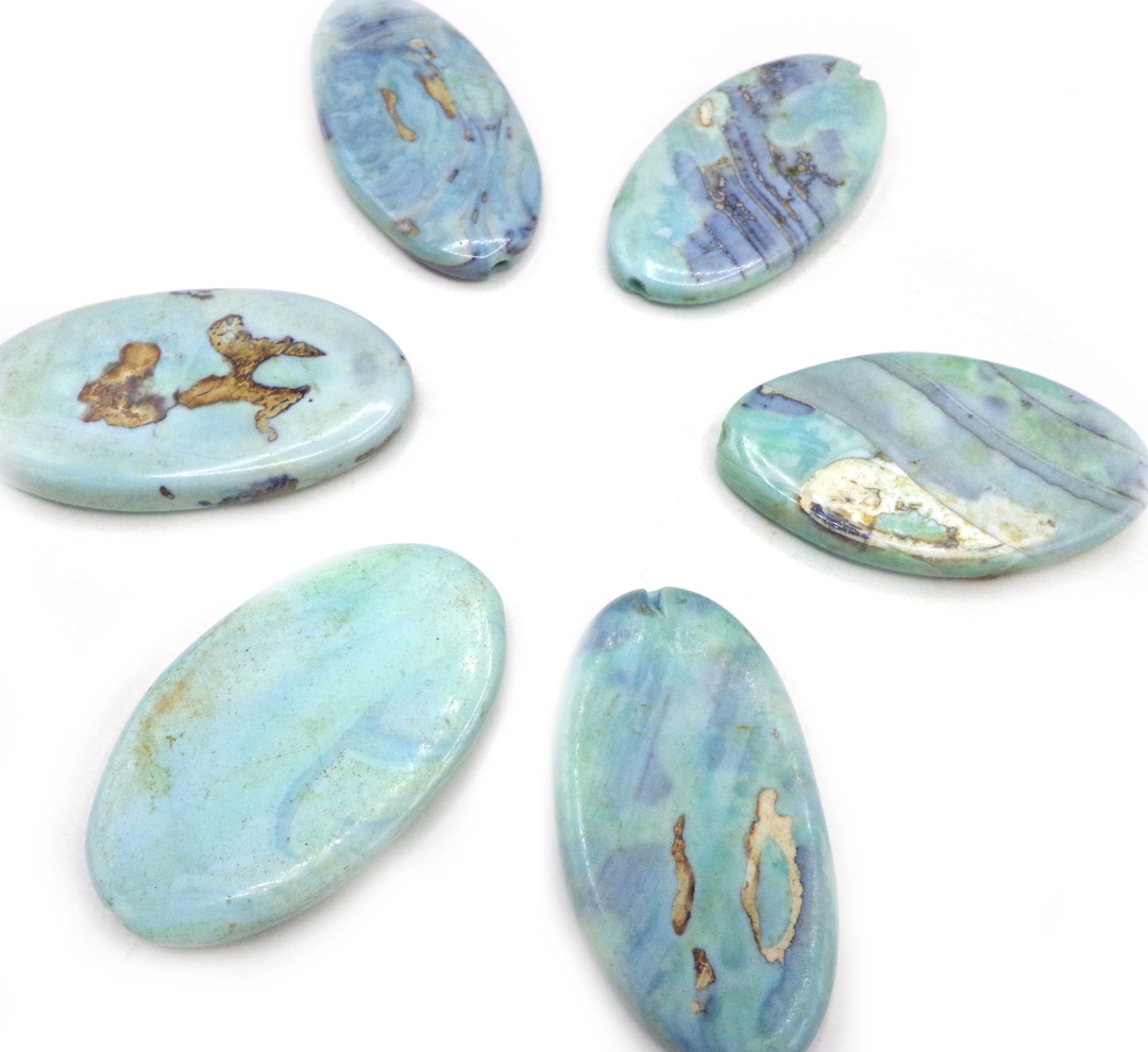 NATURAL Gemstone Sky Blue Dragon Skin Agate Pendant, Oval Shape ...