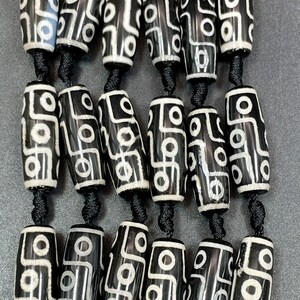 Natural Tibetan Hand Painted Stone Bead. Barrel Shape 10x30mm. Gorgeous ...