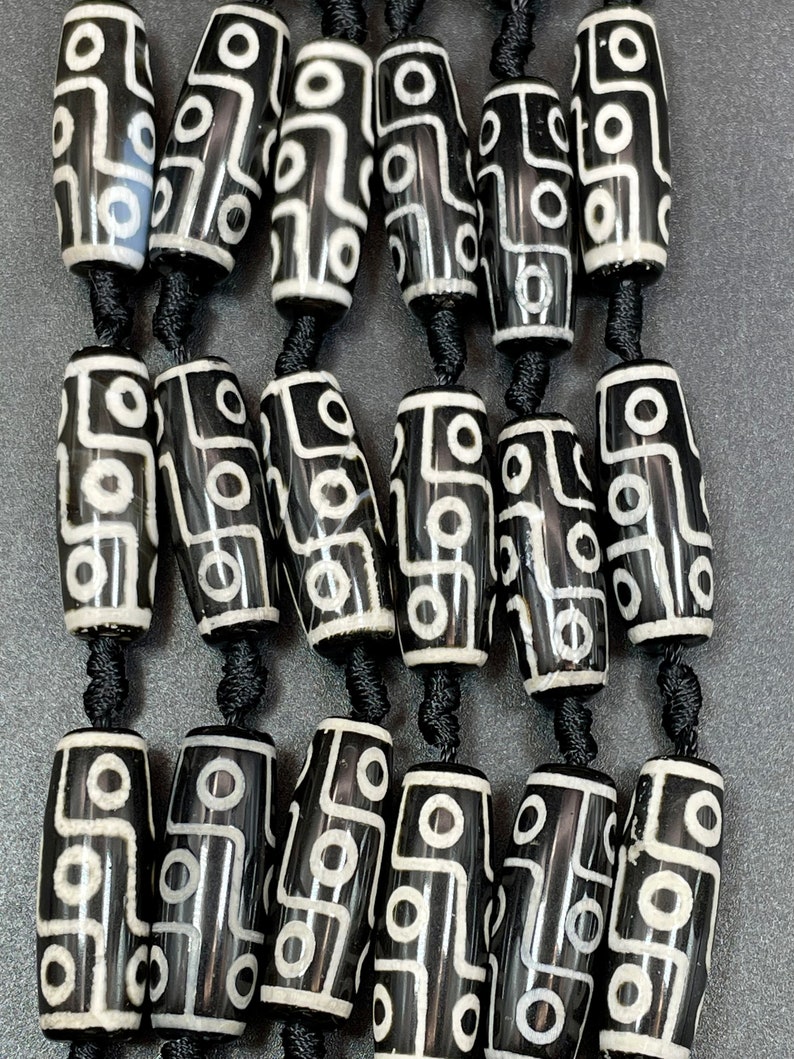 Natural Tibetan Hand Painted Stone Bead. Barrel Shape 10x30mm. - Etsy