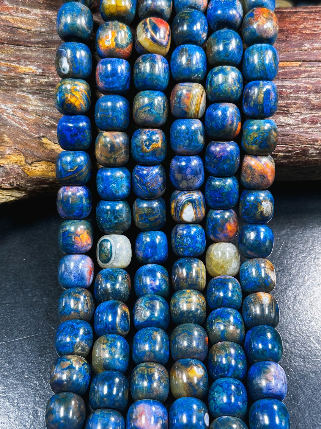 Natural Tibetan Gemstone Bead 12x13mm Barrel Shape, Gorgeous Multicolor ...