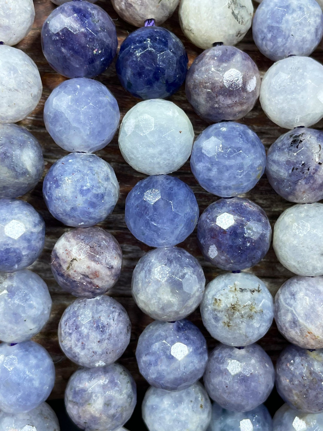 AAA Natural Iolite Gemstone Bead. Faceted 6mm 8mm 10mm Round Bead ...