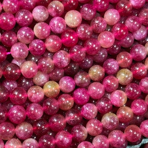 Natural Watermelon Tourmaline Quartz Gemstone Bead Smooth 6mm 8mm Round ...