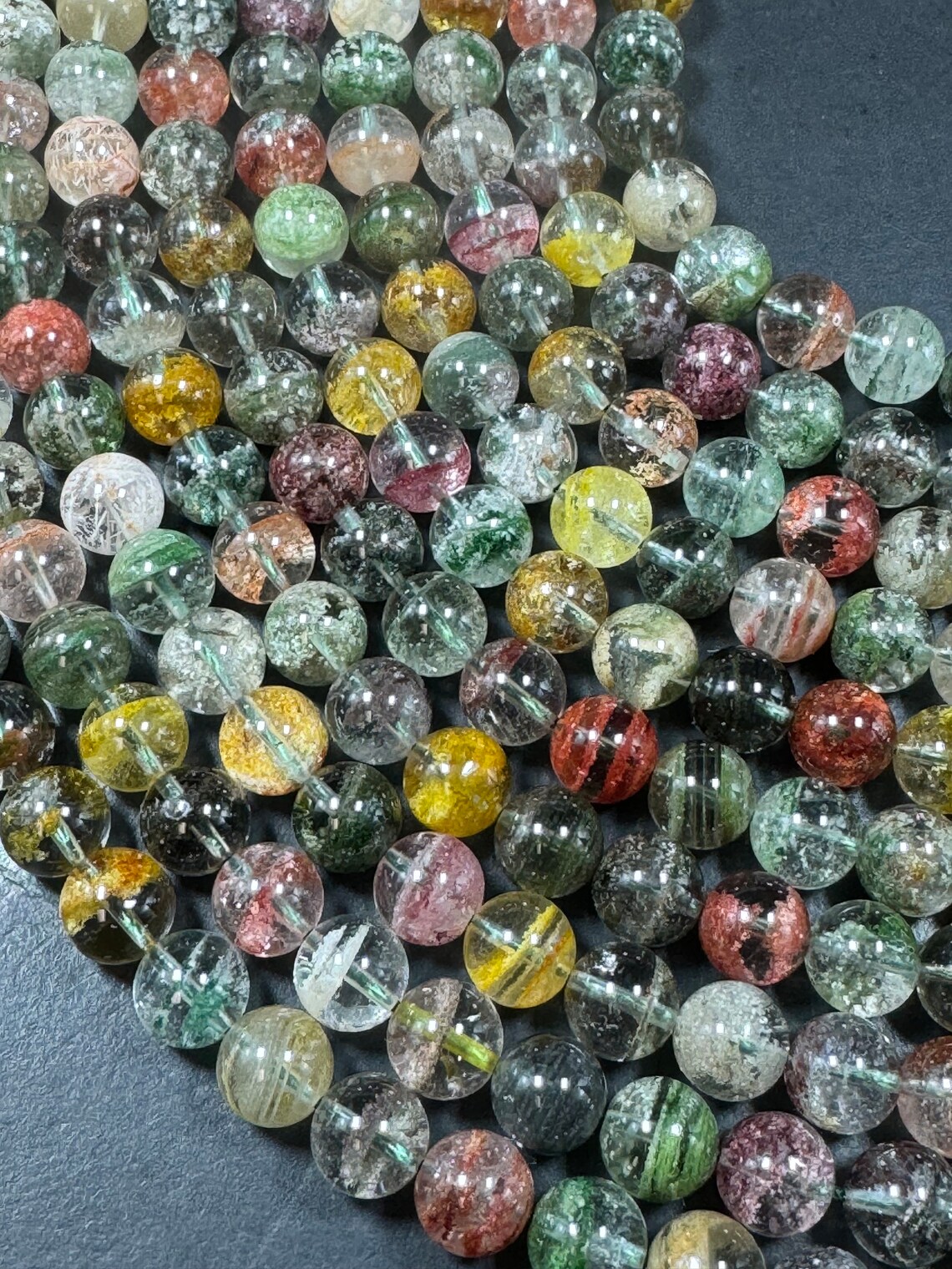 AAA Natural Rutilated Phantom Ghost Crystal Quartz .gemstone Round Bead ...