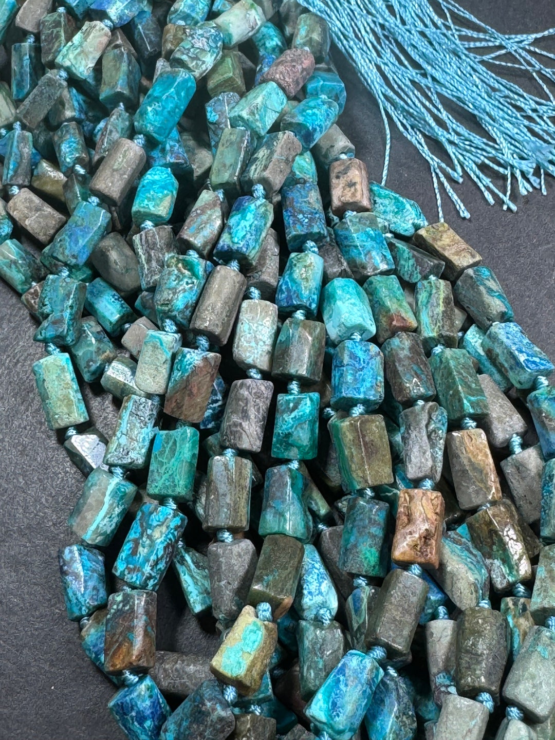 AAA Natural Chrysocolla Gemstone Bead. Faceted Tube Shape . Gorgeous ...