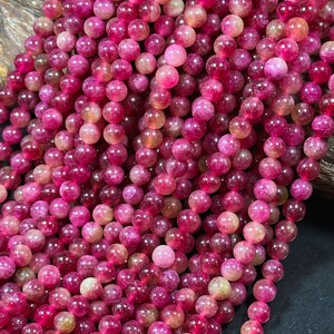 Natural Watermelon Tourmaline Quartz Gemstone Bead Smooth 6mm 8mm Round ...