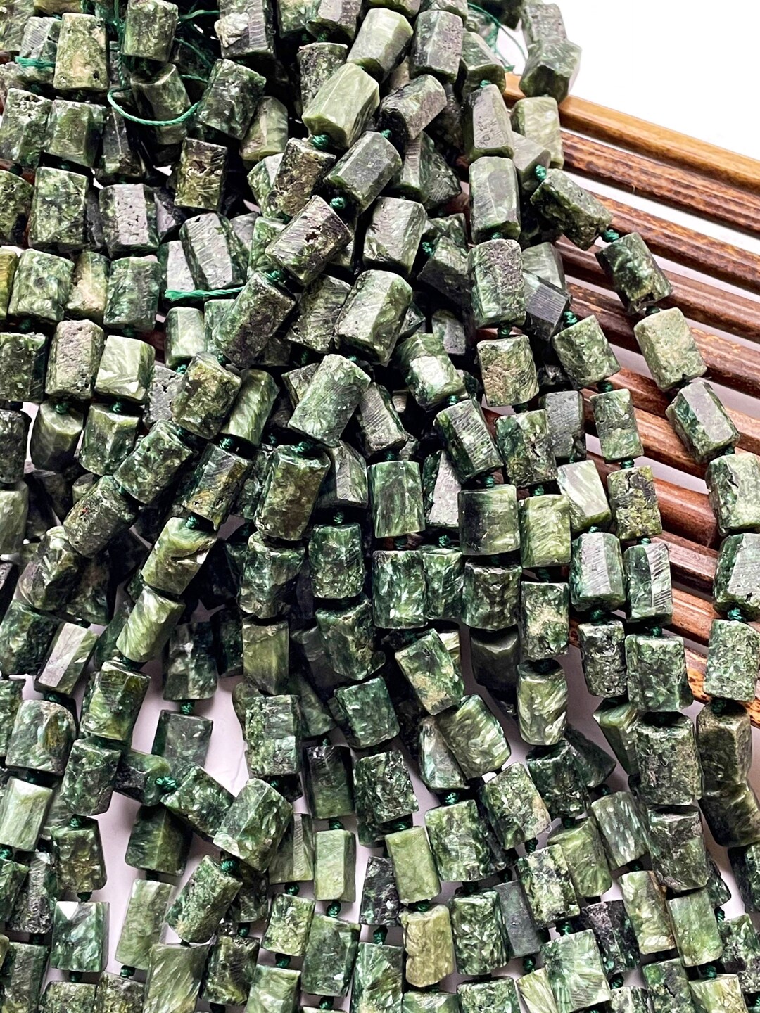 Natural Seraphinite Stone Bead . 10x12mm Tuba Shape . Beautiful Natural ...