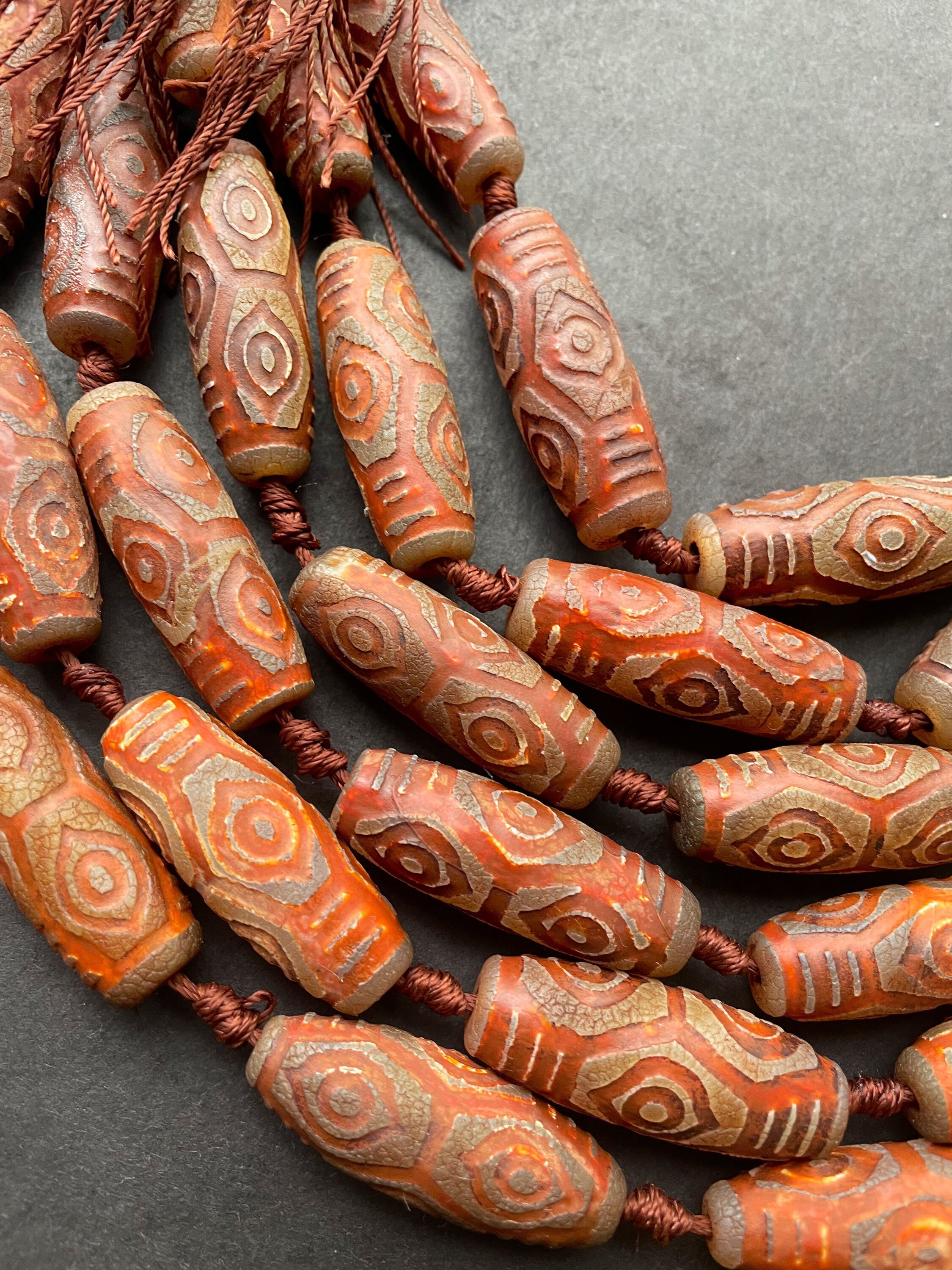 AAA Natural Hand Carved Tibetan Stone Bead . 14x40mm Barrel Shape ...