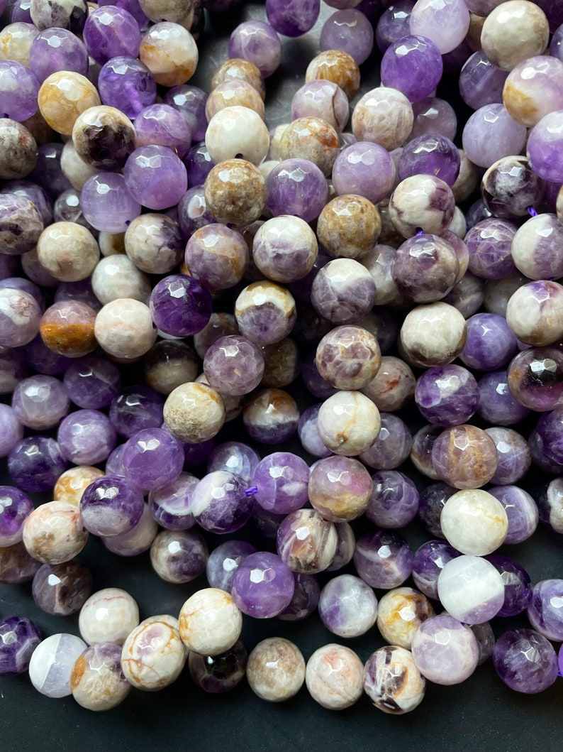 AAA Natural Faceted Flower Amethyst Stone Bead. 6mm 8mm 10mm 12mm Round ...