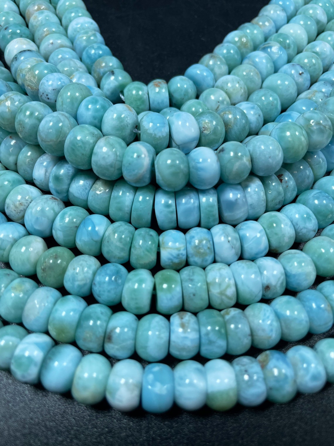 AA+ 100% Natural Larimar Gemstone Bead. 5x8mm 6x10mm Rondelle Shape ...
